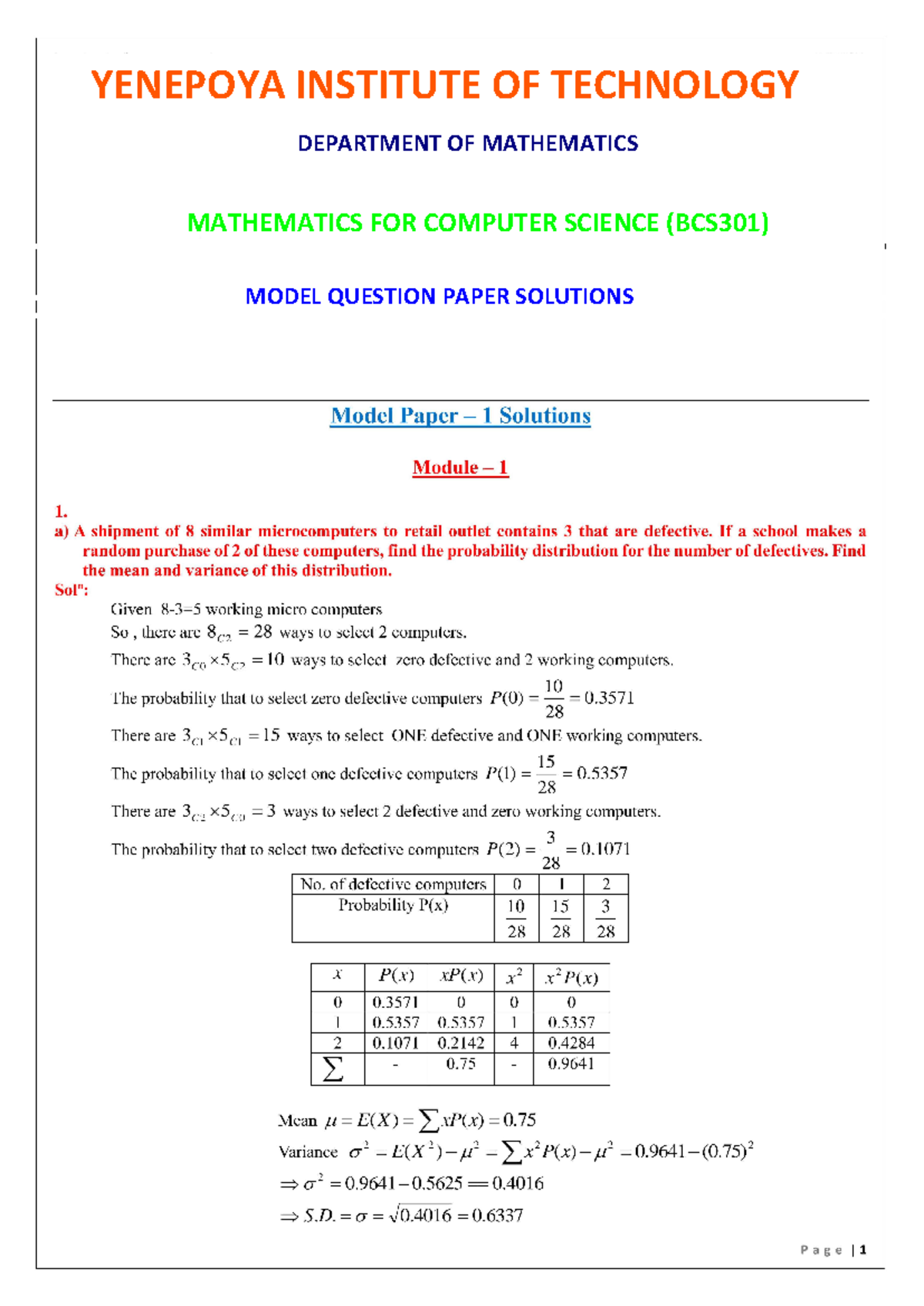 🅱CS301 M3MQP Solved @vtunetwork - Computer Science SL - YENEPOYA INSTITUTE OF TECHNOLOGY ...