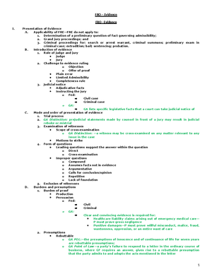 Evidence Final Outline - ii) Motion to suppress. b) T2: trial i ...
