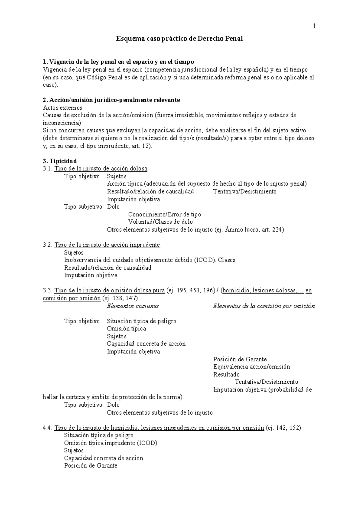 Esquema de cómo realizar una práctica - 1 Esquema caso de Derecho Penal 1. Vigencia de la ley ...