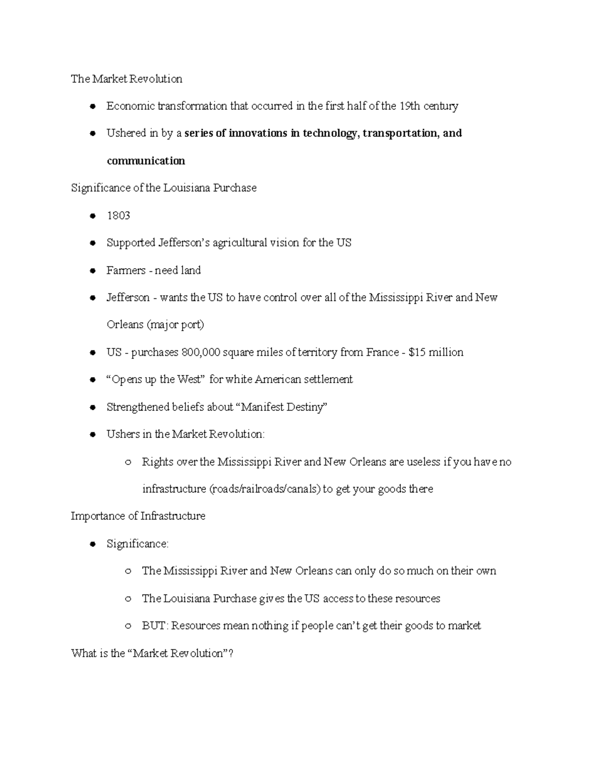 History Notes 10 26 - The Market Revolution Economic transformation ...