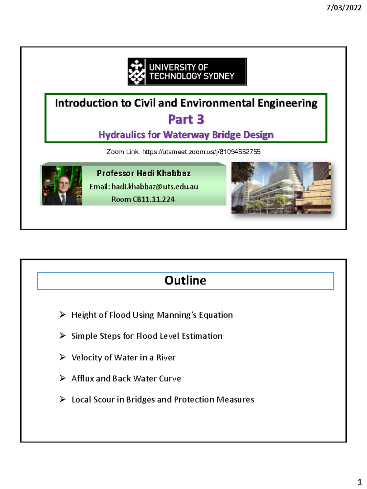 Workshop 3 - hydraulics for waterway bridge designs - Introduction to ...