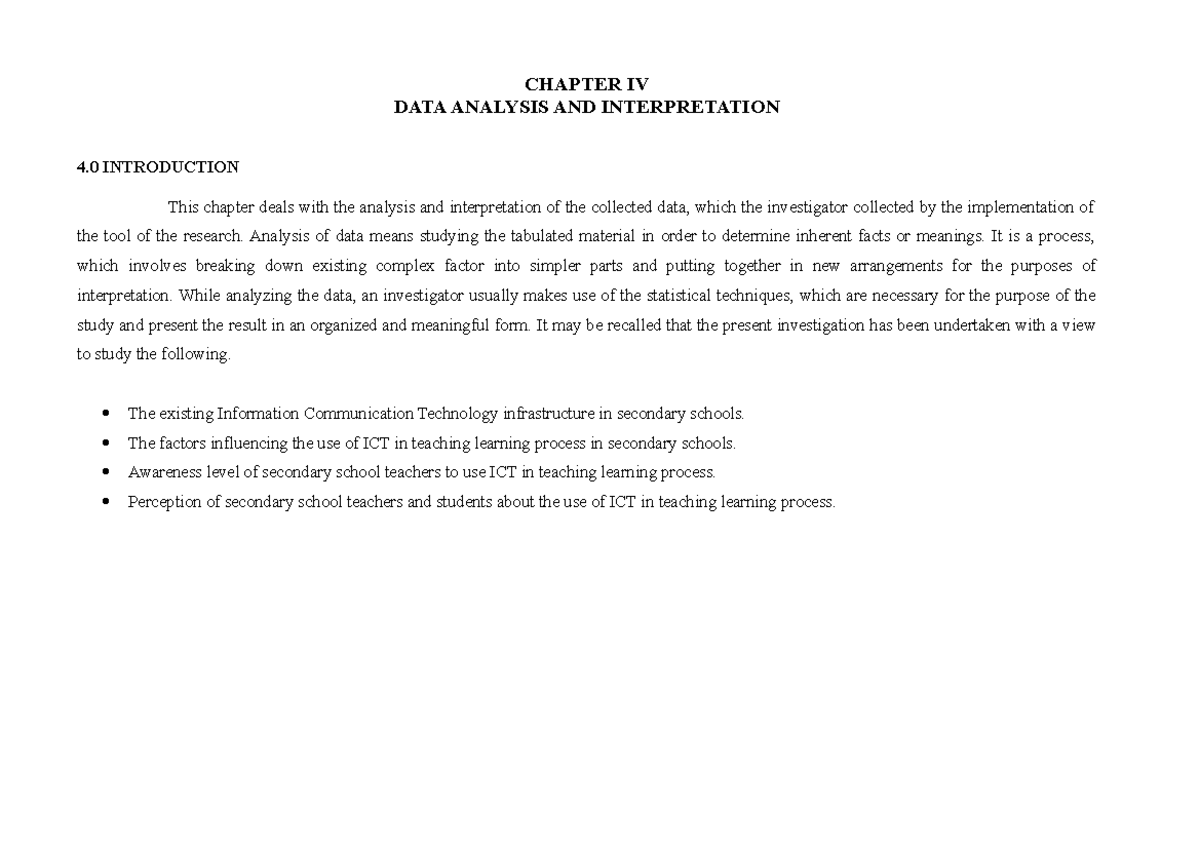 Describe Analysis table 1 (1) (Autosaved) - CHAPTER IV DATA ANALYSIS AND INTERPRETATION 4 - Studocu