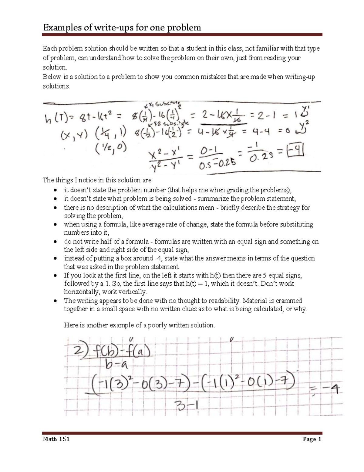 Examples of problem write-ups in calculus - Each problem solution ...