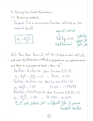 Sheet 1 - mathematic course - Chapter I : Solution of Non-Linear Equations (The Bisection Method ...