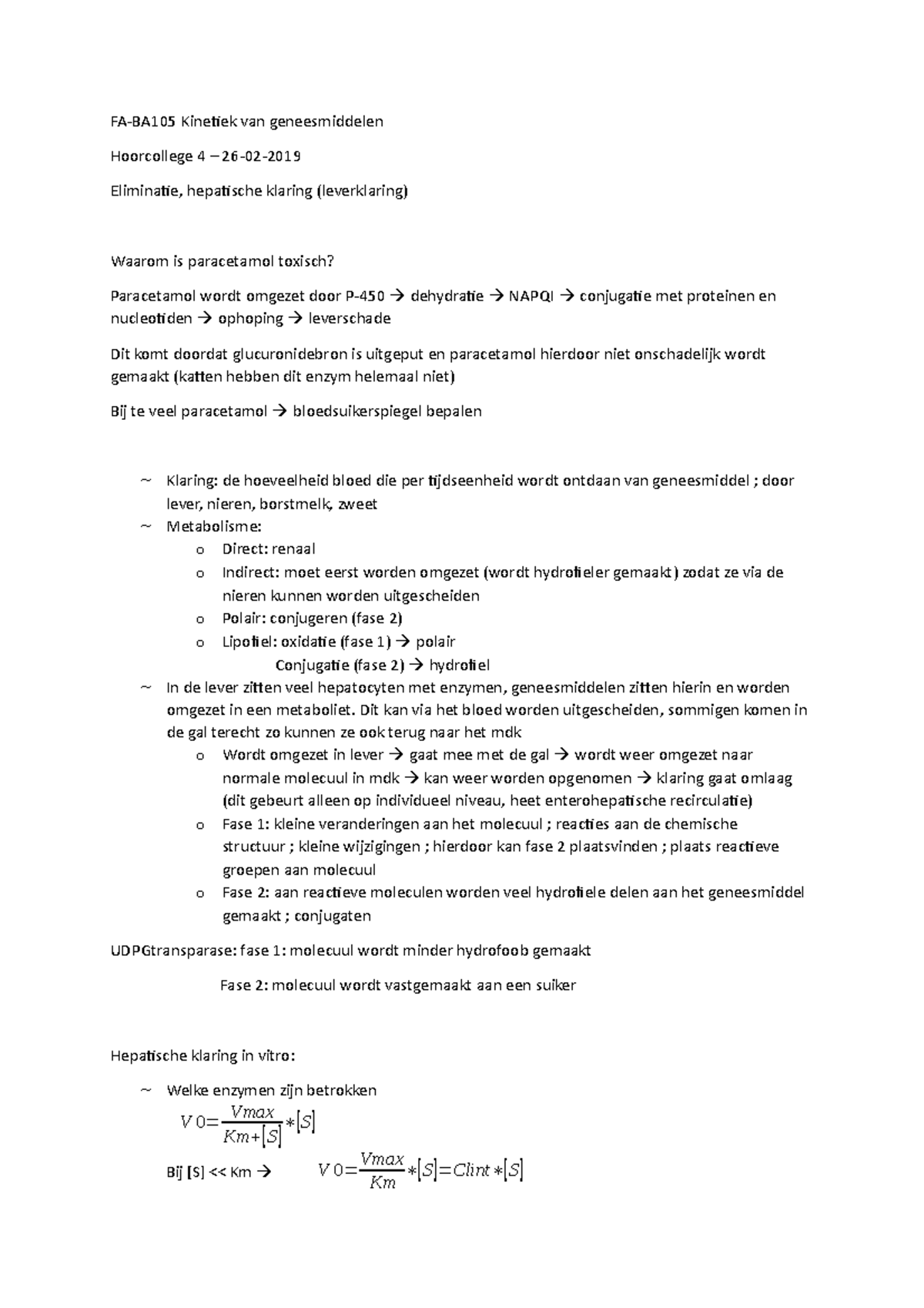 Hoorcollege 4, hepatische klaring - FA-BA105 Kinetiek van ...