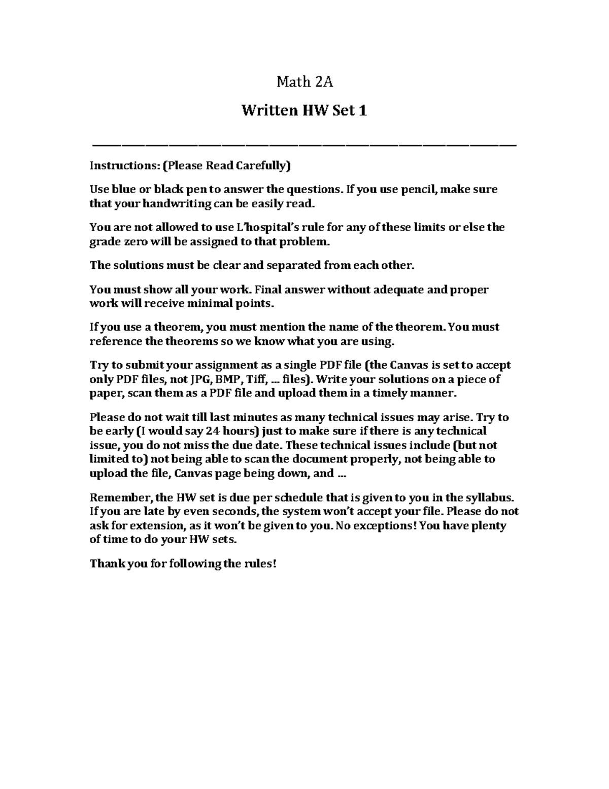 Math 2A Written HW Set 1 - Math 2A - UC Irvine - Studocu