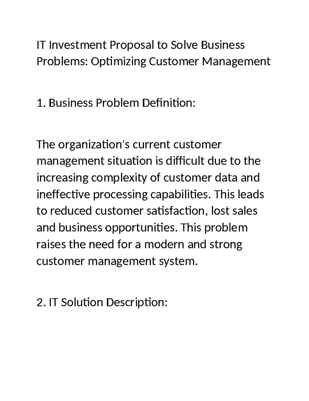 IT Investment Proposal to Solve Business Problems - IT Investment ...
