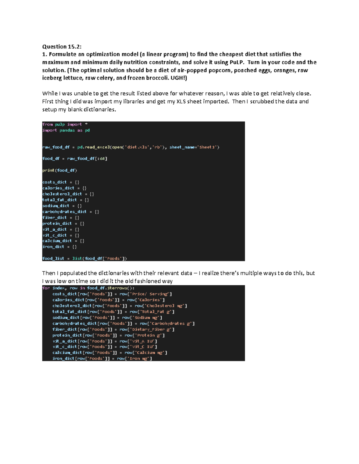 Homework 11 - Question 15: 1. Formulate an optimization model (a linear program) to find the ...