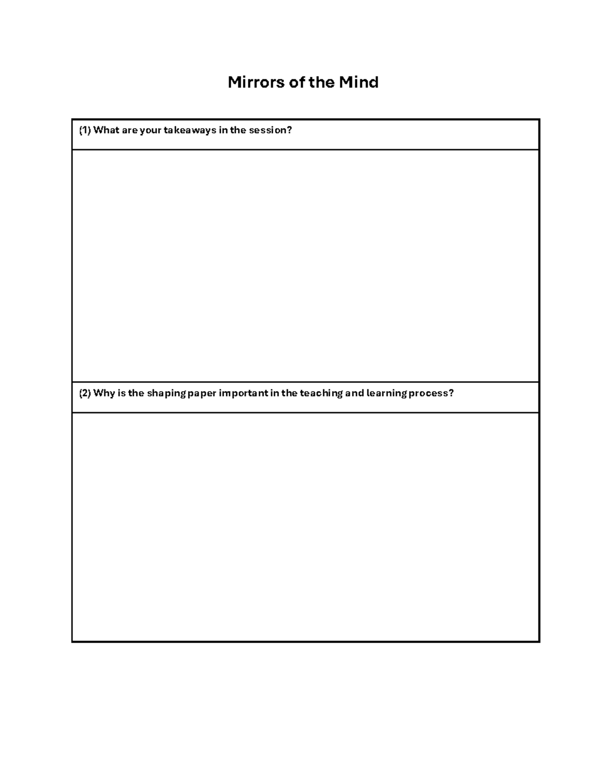 Mirrors of the Mind - Activity during the SBTT session 3 - PE and ...