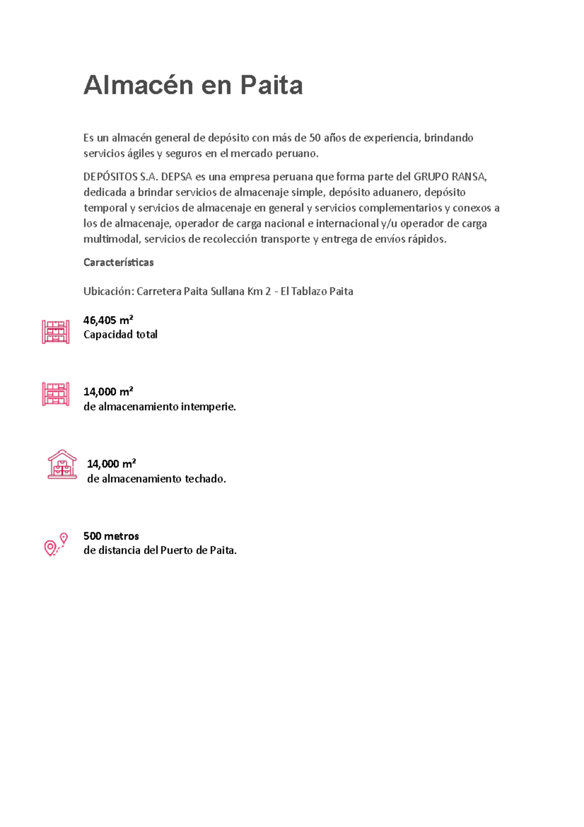 Depsa - almacenes en Paita - Almacén en Paita Es un almacén general de ...