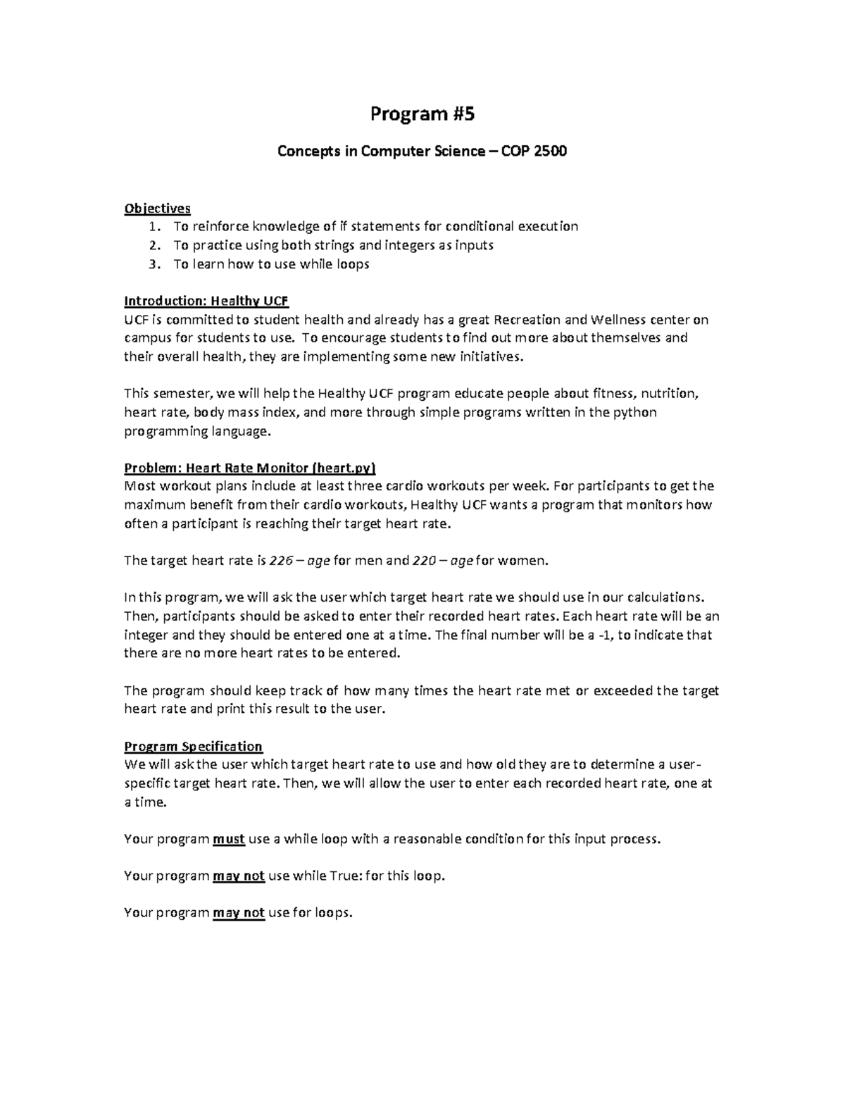 Program 5 - Program # 5 Concepts in Computer Science – COP 2500 Objectives 1. To reinforce ...