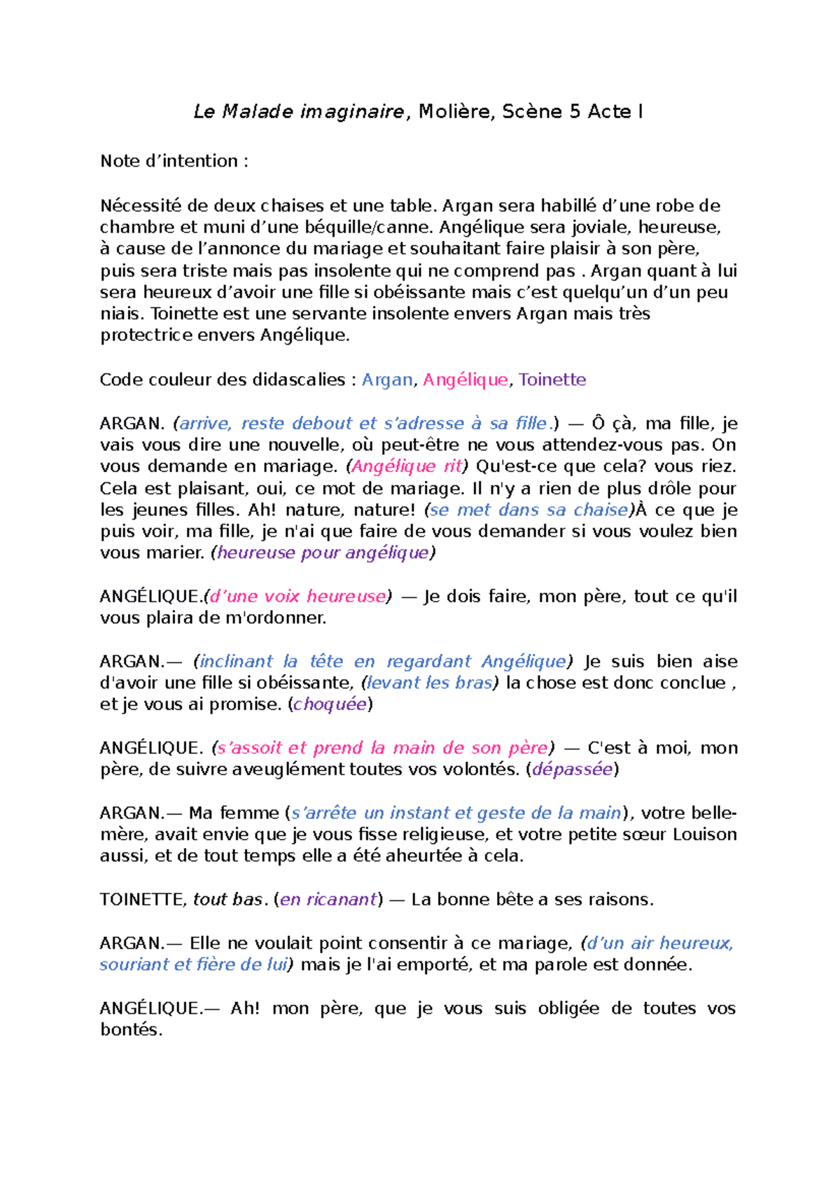 Scène 5 Acte 1 Malade Imaginaire 1 - Le Malade imaginaire, Molière ...