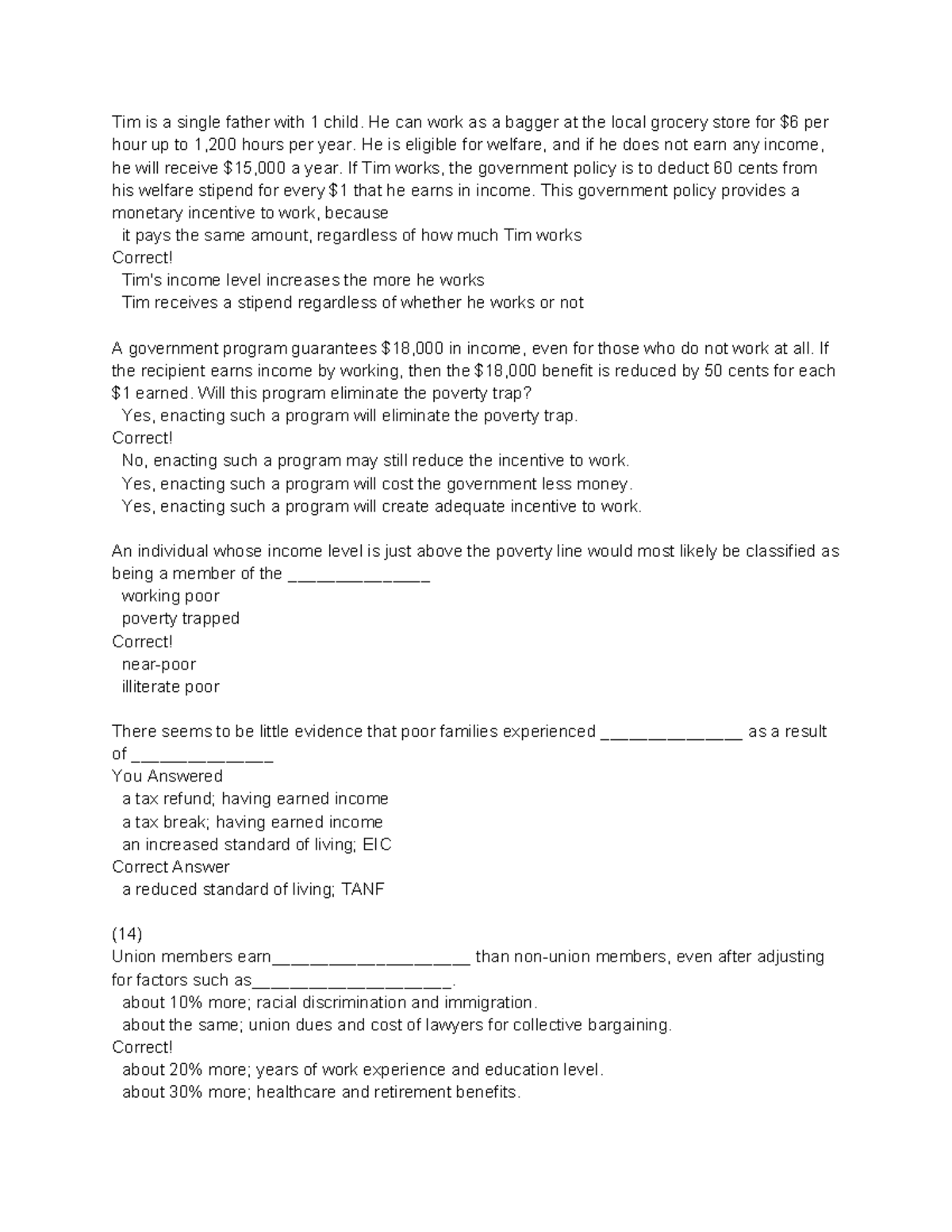 Eco Unit 2 - Eco second half unit and t - Tim is a single father with 1 ...