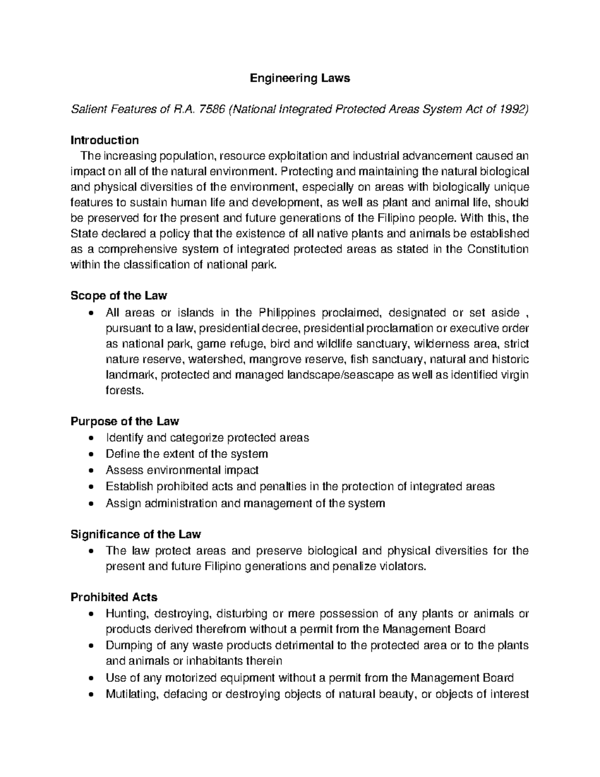 Engineering Laws (Salient Features of R.A. 7586 ) 113031 113306 ...