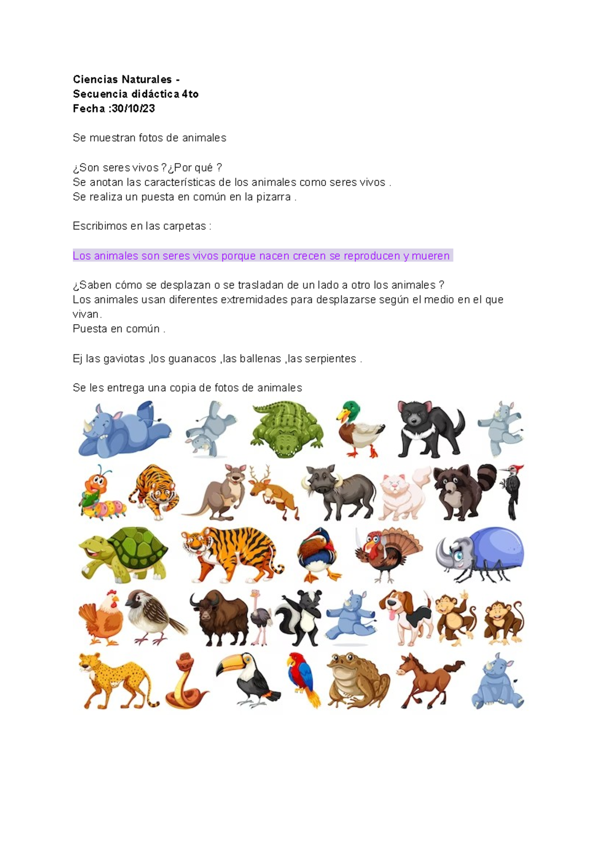 Secuencia animales 4to y 5to grado - Ciencias Naturales - Secuencia ...