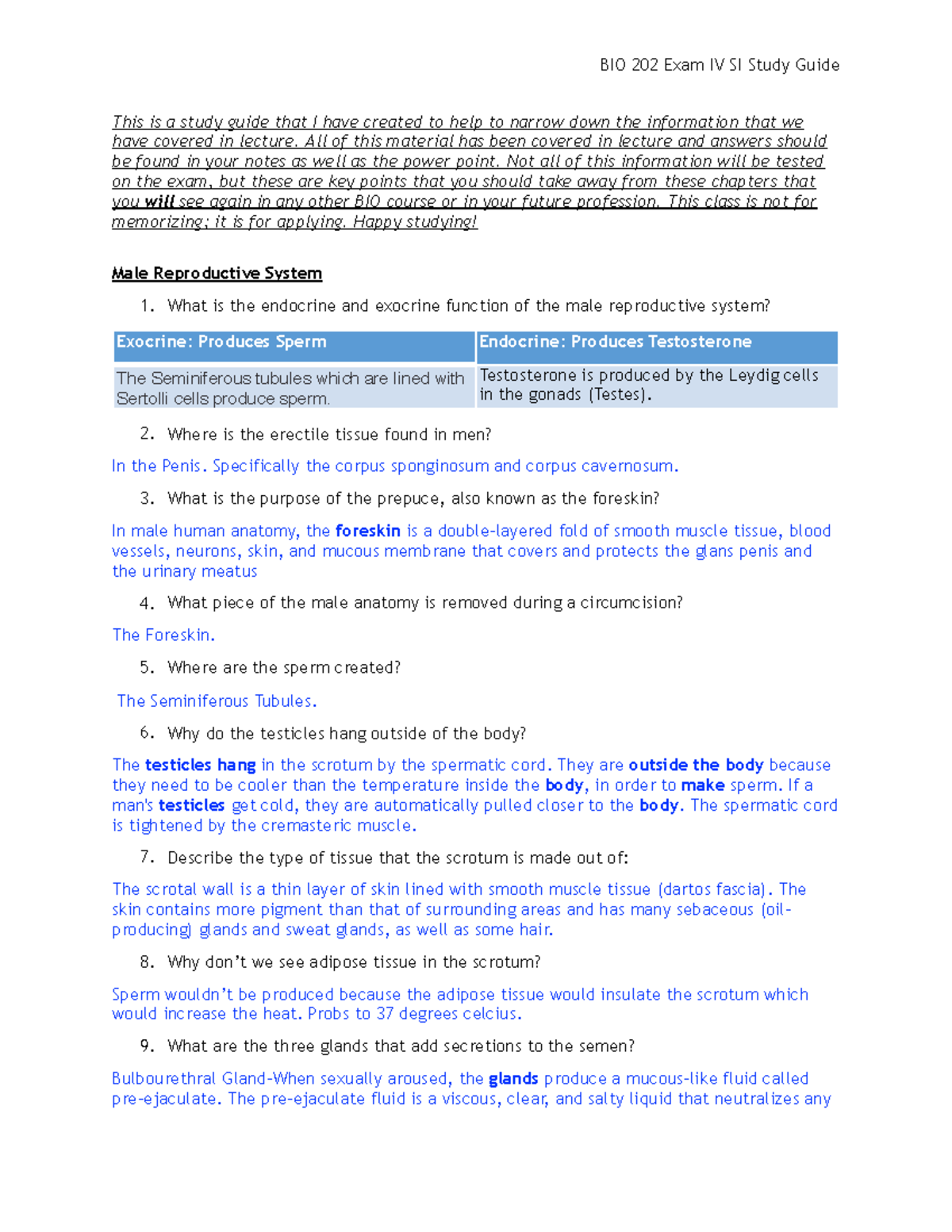 BIO 202 Final Exam Study Guide Bk - BIO 202 Exam IV SI Study Guide This ...