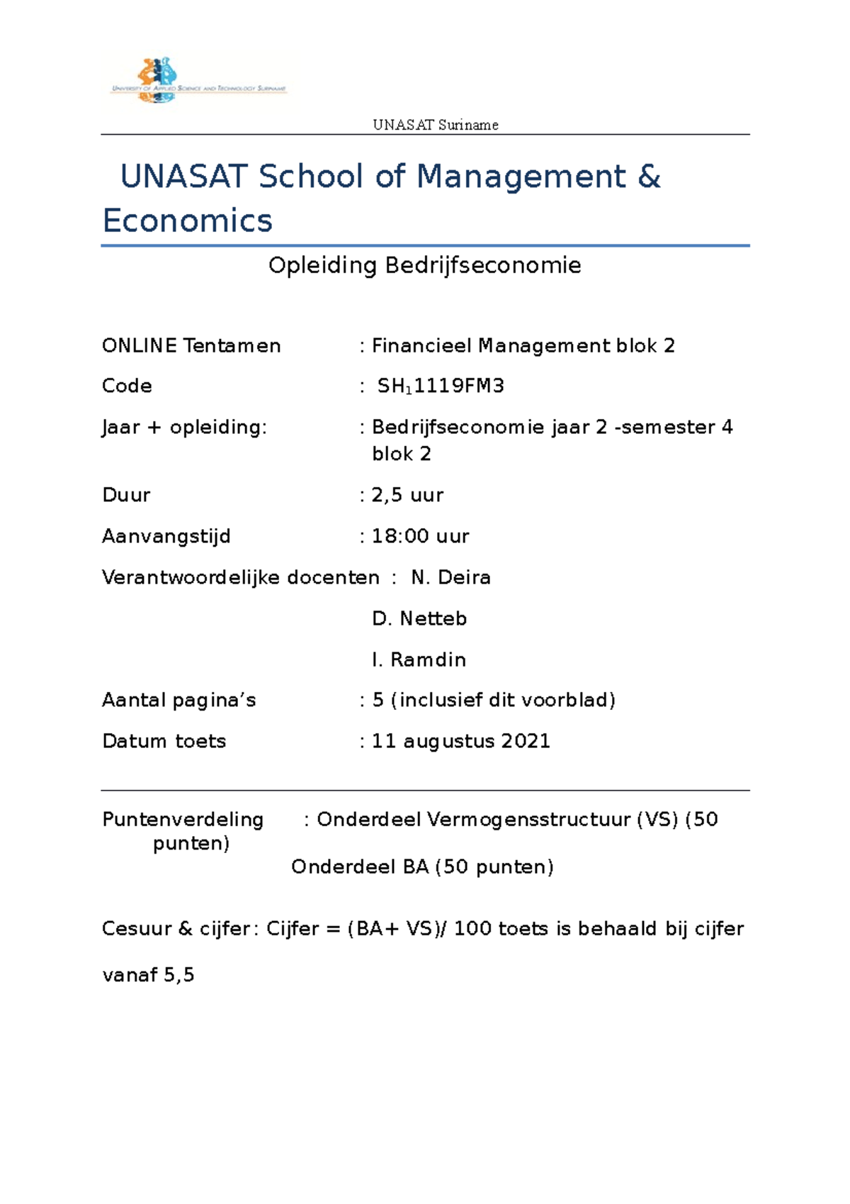 FM blok 2 Tentamen 11 aug 2021 - UNASAT Suriname UNASAT School of ...