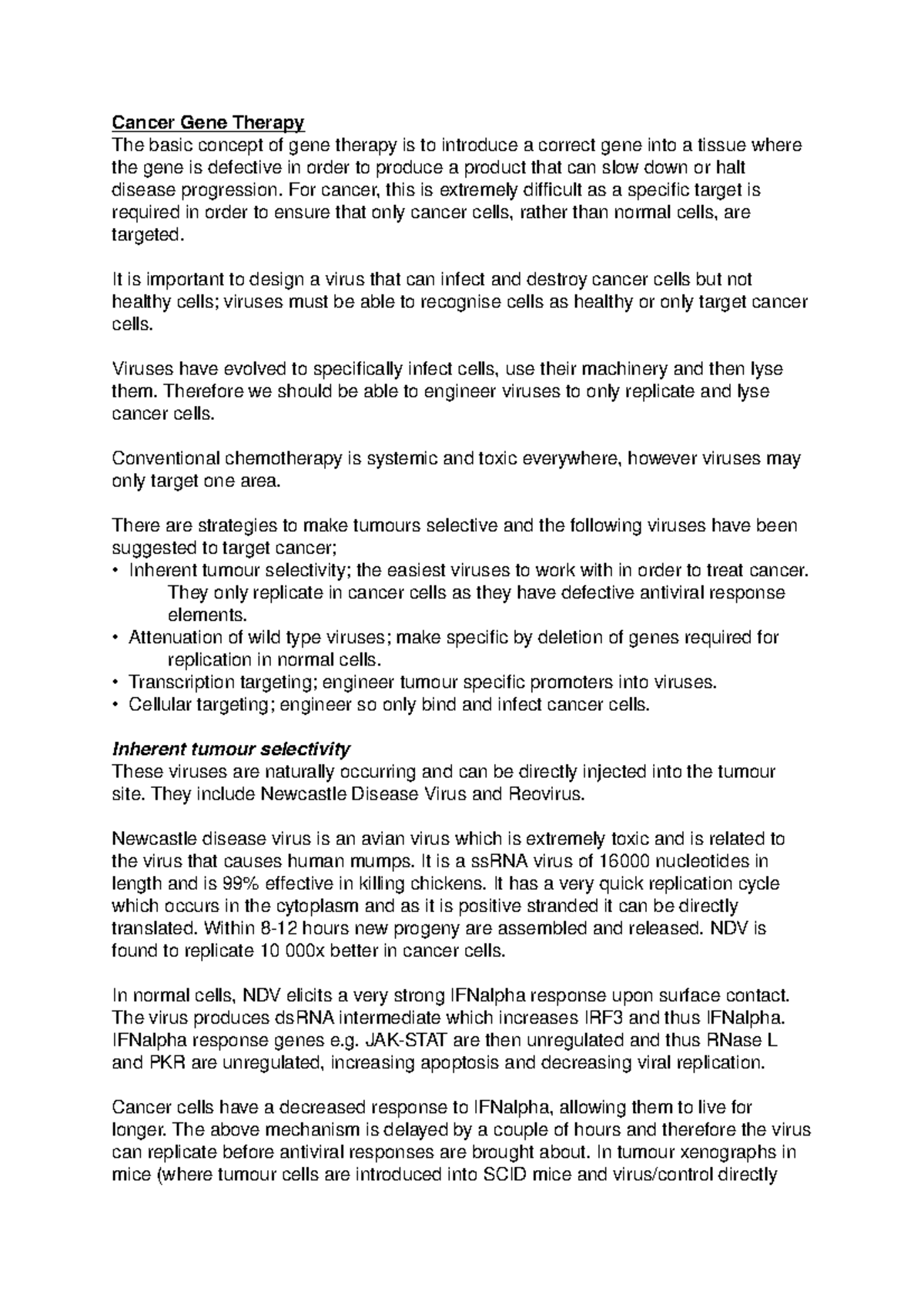 Cancer Biology Lecture notes Lectures 9 and 10 - Cancer Gene Therapy ...