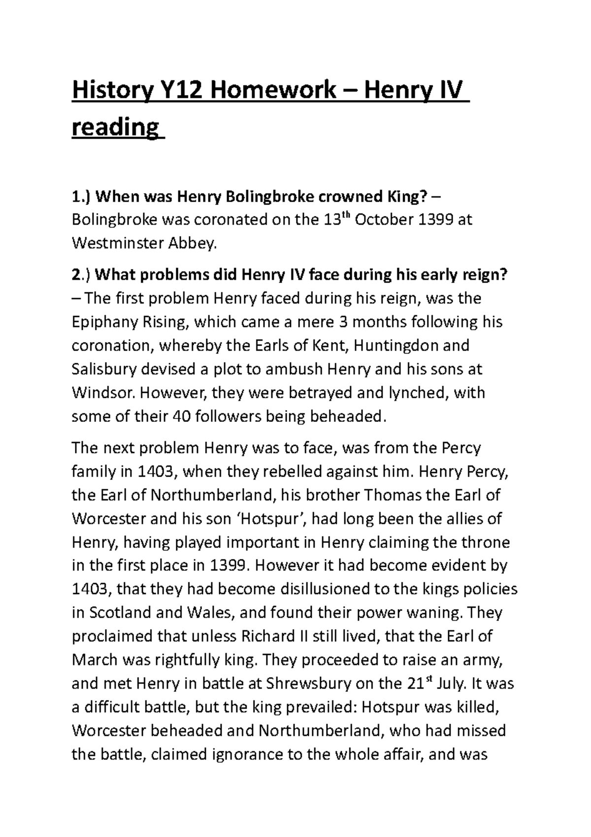 History Y12 Homework Henry IV Notes - History Y12 Homework – Henry IV ...