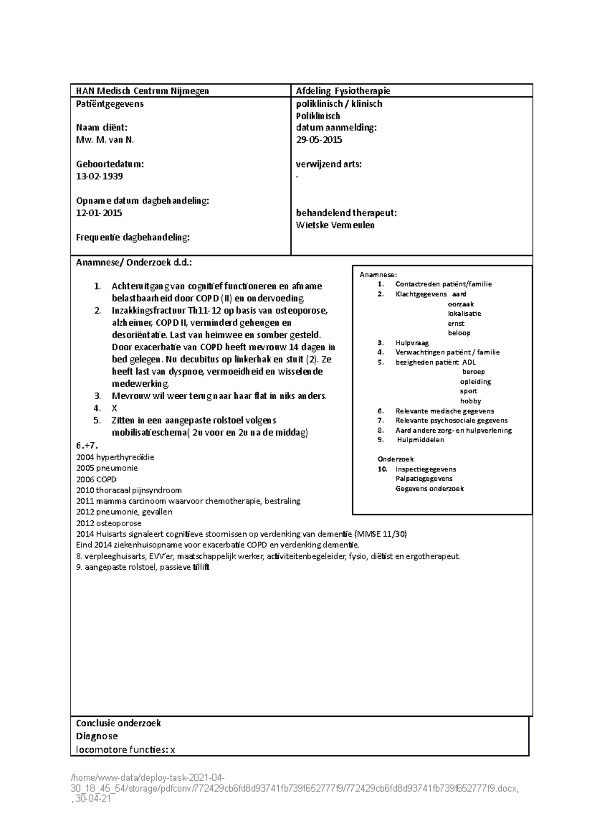 Zorgdossier Mw. M van de N. Alzheimer - HAN Medisch Centrum Nijmegen ...