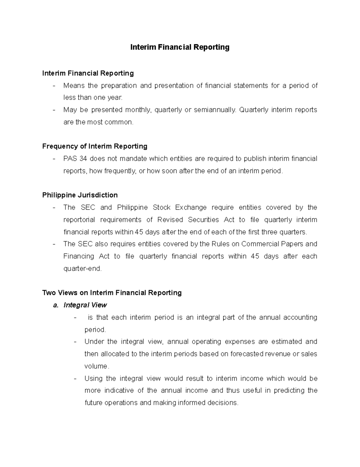 Interim Financial Reporting - Interim Financial Reporting Interim ...