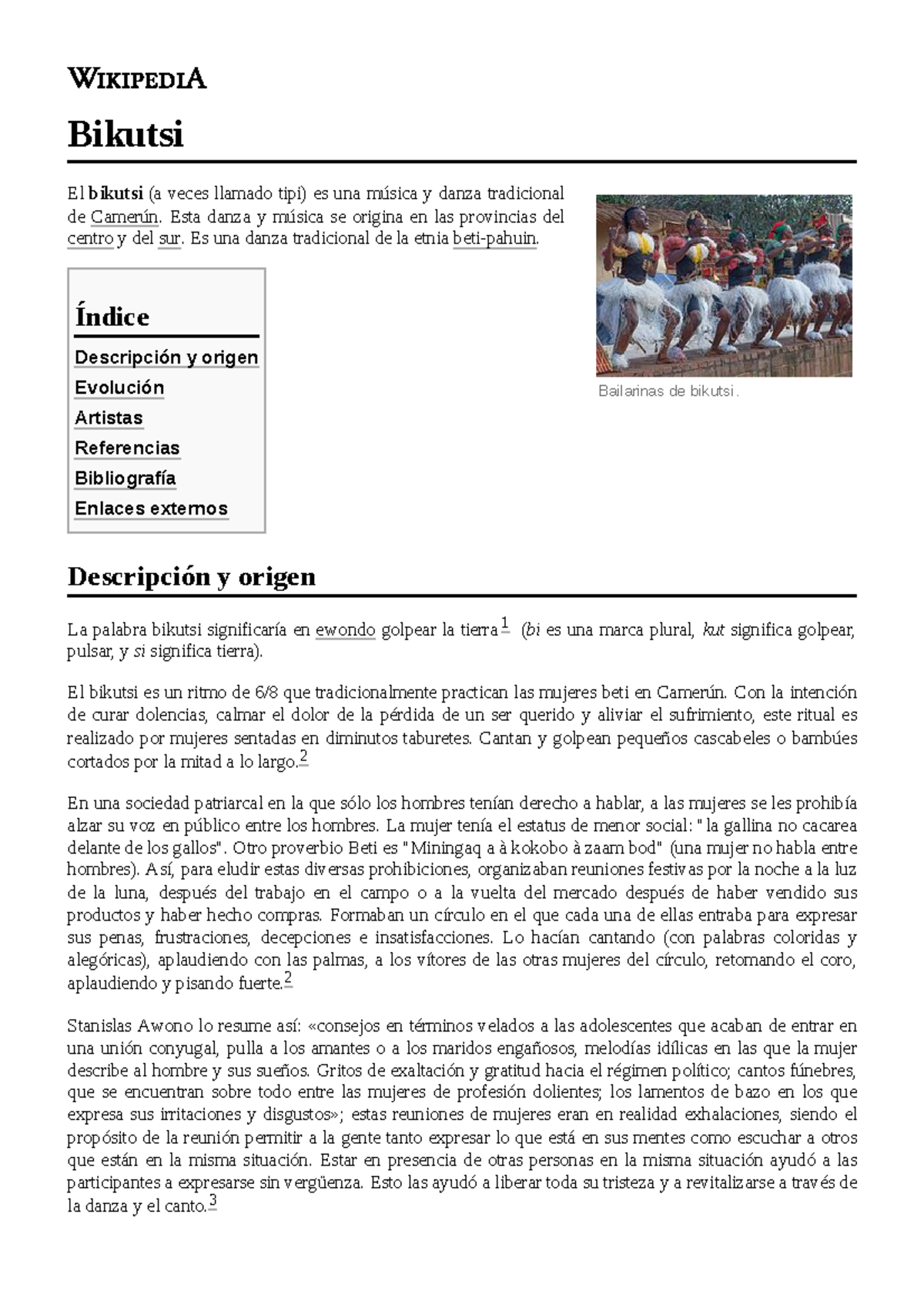 Bikutsi - Doc - Bailarinas de bikutsi. Bikutsi El bikutsi (a veces ...