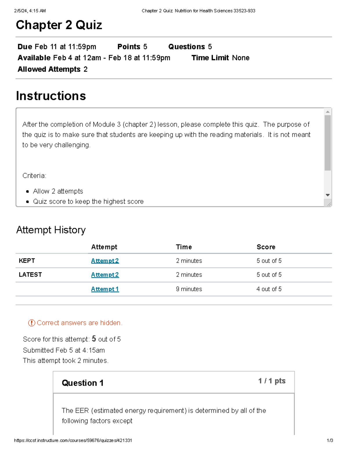 Chapter 2 Quiz Nutrition for Health Sciences 33523-933 - 2/5/24, 4:15 ...