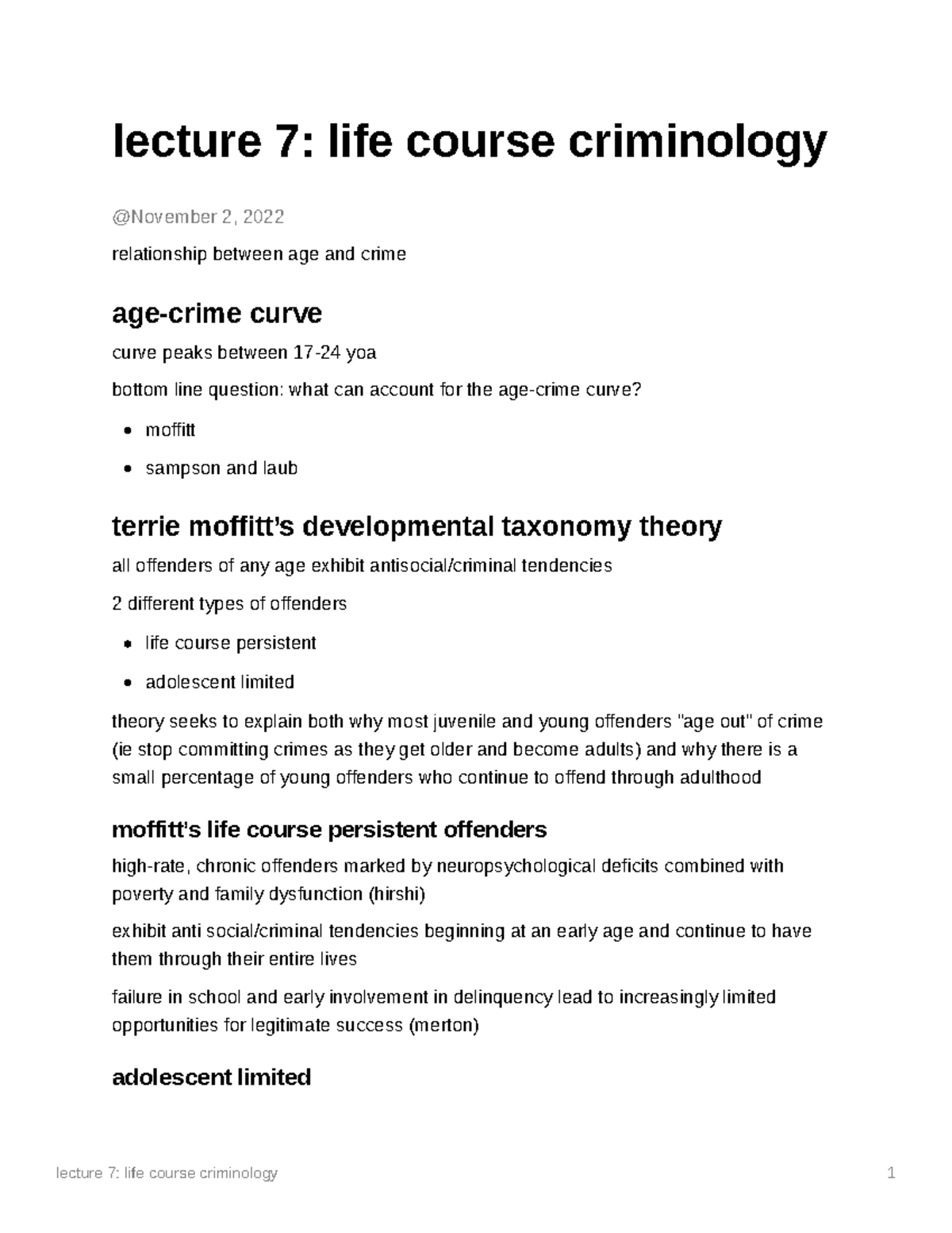 Lecture 7 Life course criminology - lecture 7: life course criminology 1 lecture 7: life course ...