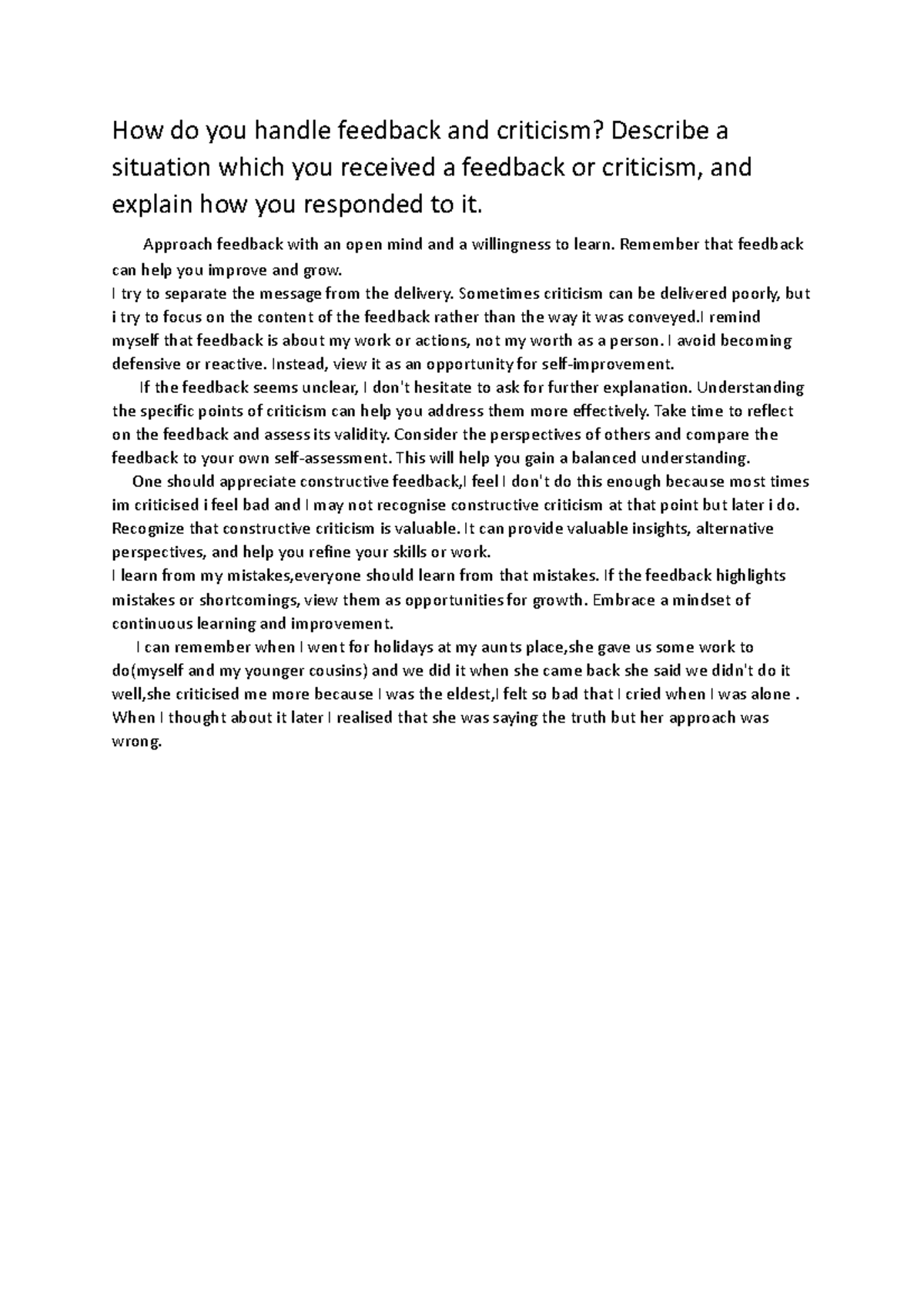 Criticism Essay - Criticize - How do you handle feedback and criticism ...