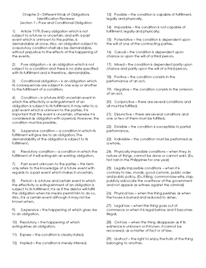 OBLIGATIONS AND CONTRACTS - Article 1168. When the obligation consists ...