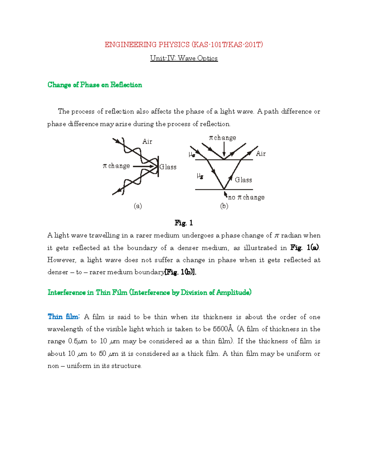 Interference L2 - ENGINEERING PHYSICS (KAS-101T/KAS-201T) Unit-IV: Wave ...