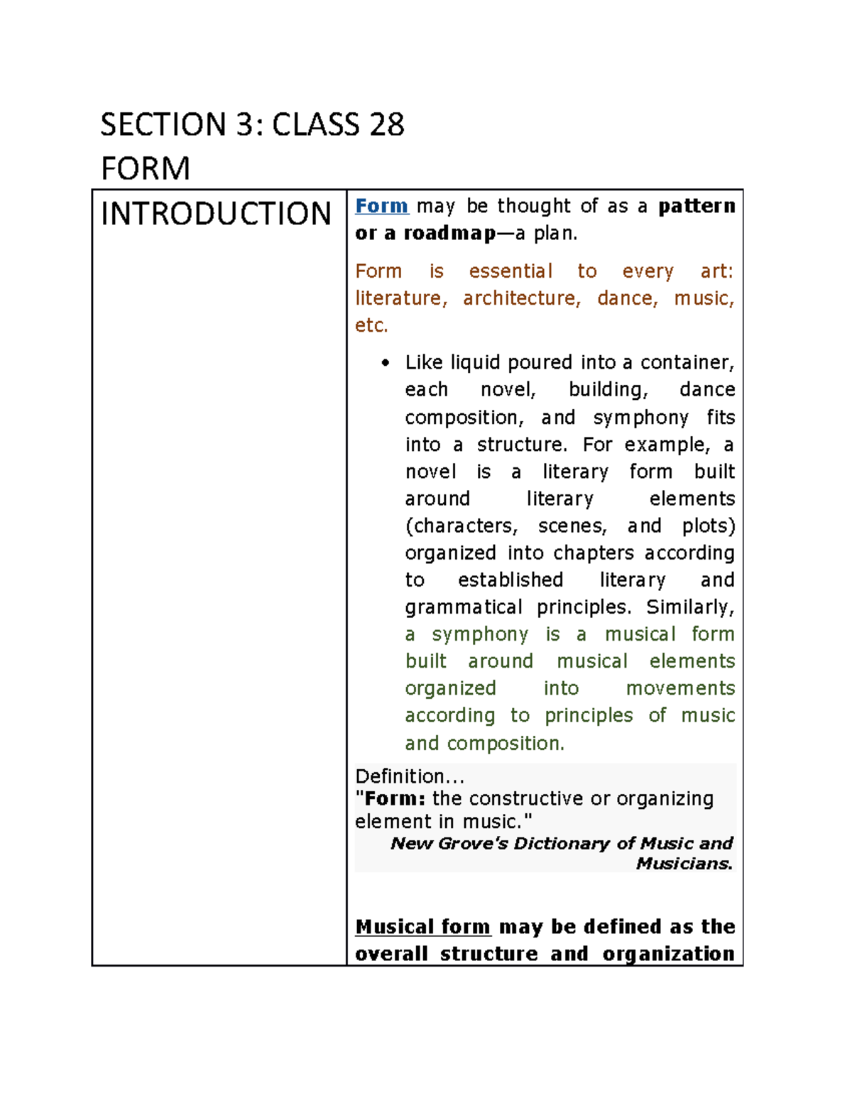 MUS 111 Section 3- Class 28 FORM - SECTION 3: CLASS 28 FORM ...