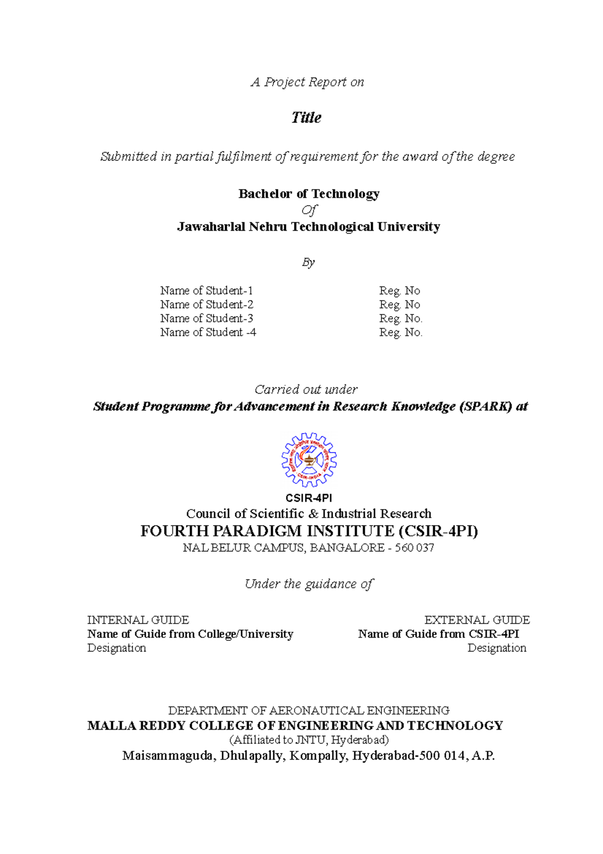 Thesis coverpage - A Project Report on Title Submitted in partial ...