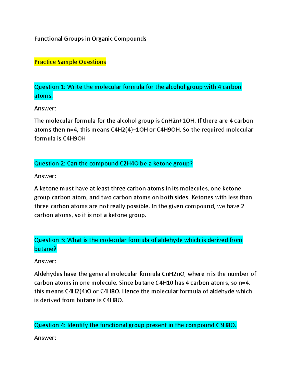 Sec 1 organic chem questions - Functional Groups in Organic Compounds ...