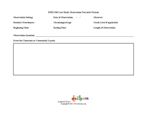SPED 240 Classroom Observation Form in Checklist Format - SPED 240 Case ...