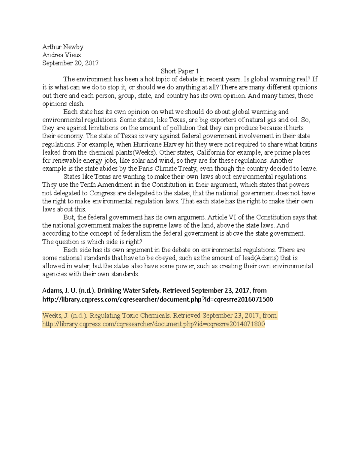Short Paper 1 - Grade: A - Arthur Newby Andrea Vieux September 20, 2017 ...