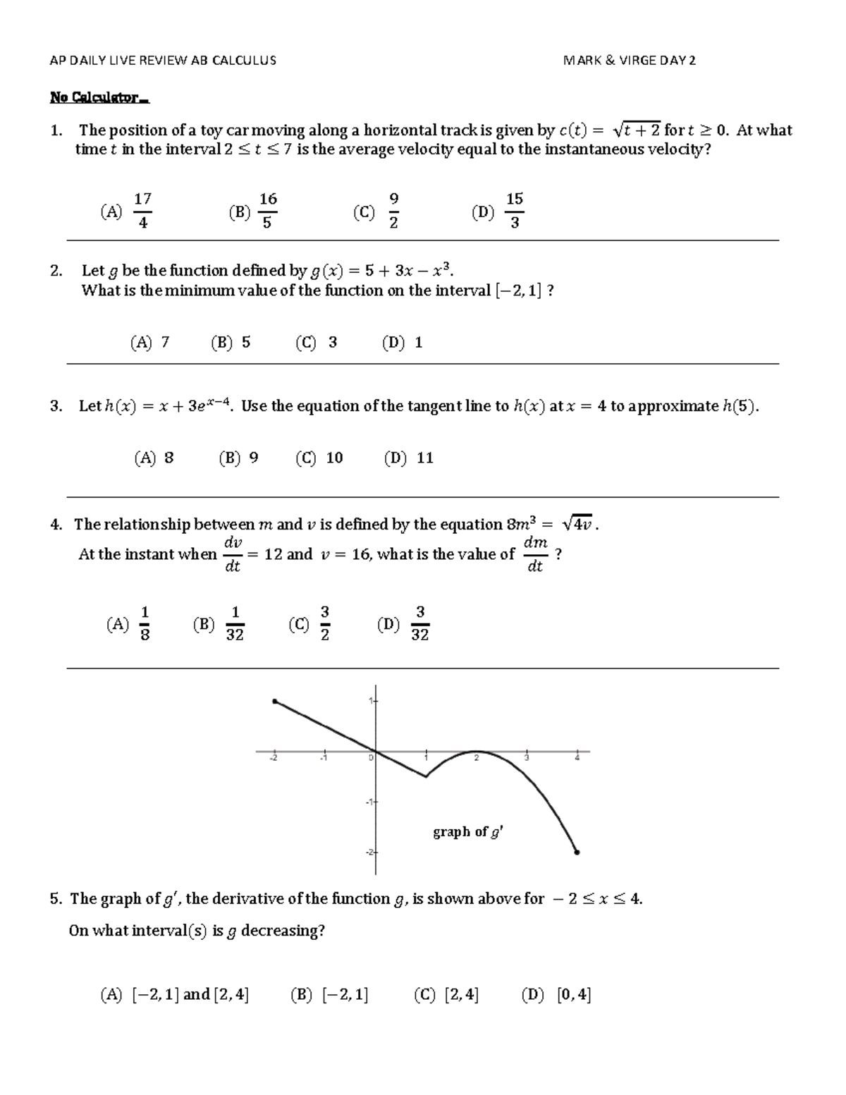 Day+2 - Assignment for Calc Graphs - No Calculator... The position of a ...