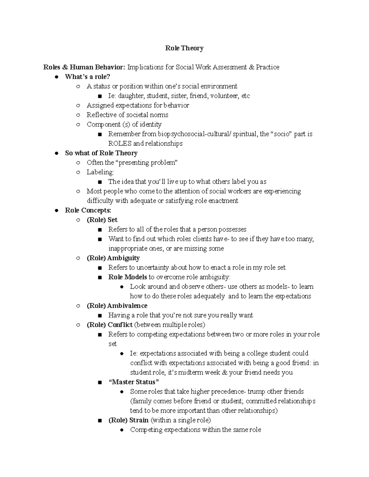 2021-SOWK 320-lecture notes 3 - Role Theory Roles & Human Behavior ...