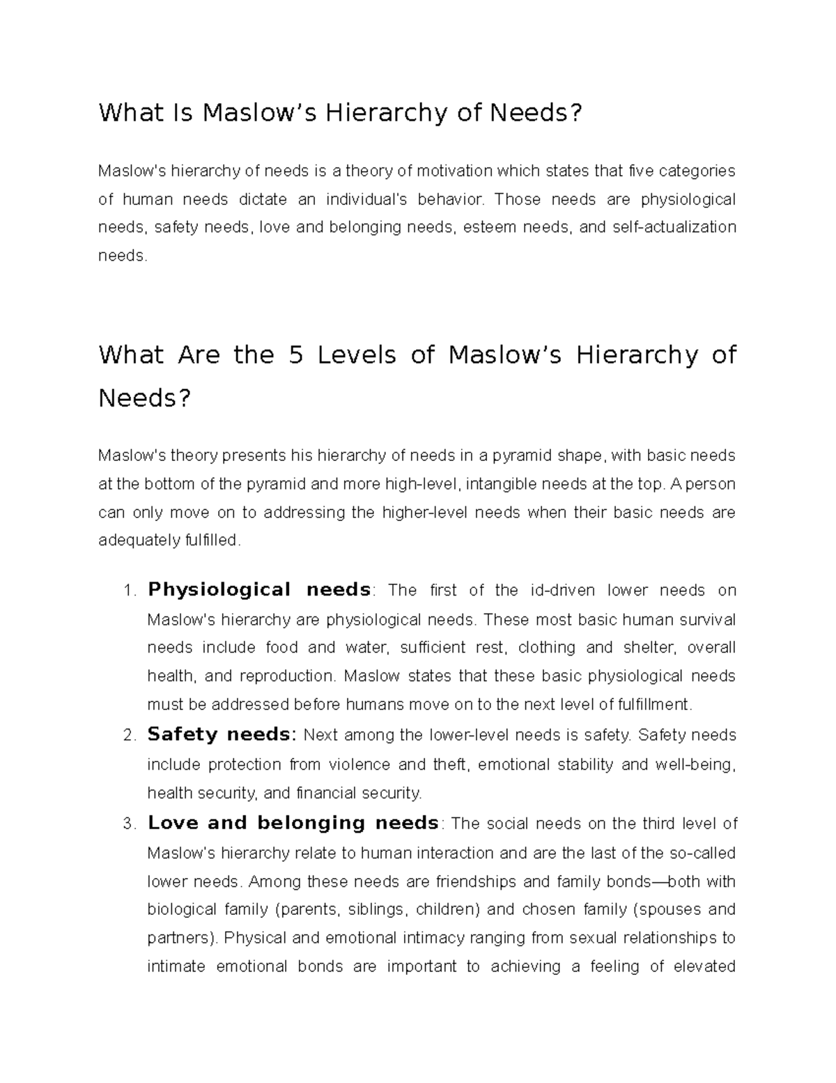 Maslow'S Hierarchy OF Needs - Professional Education - CLSU - Studocu