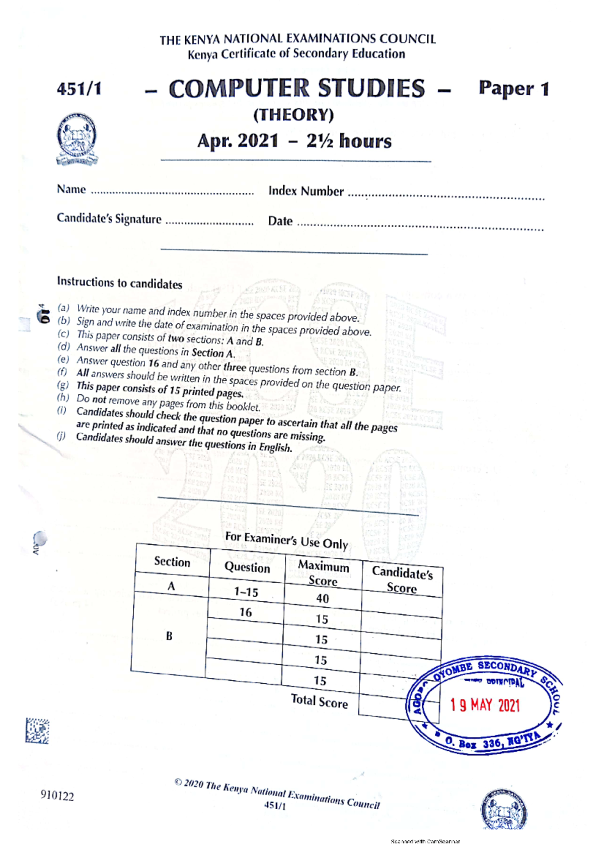 Pp1 comp kcse 2020 1624591778 - Electrical and electronics engineering - Studocu