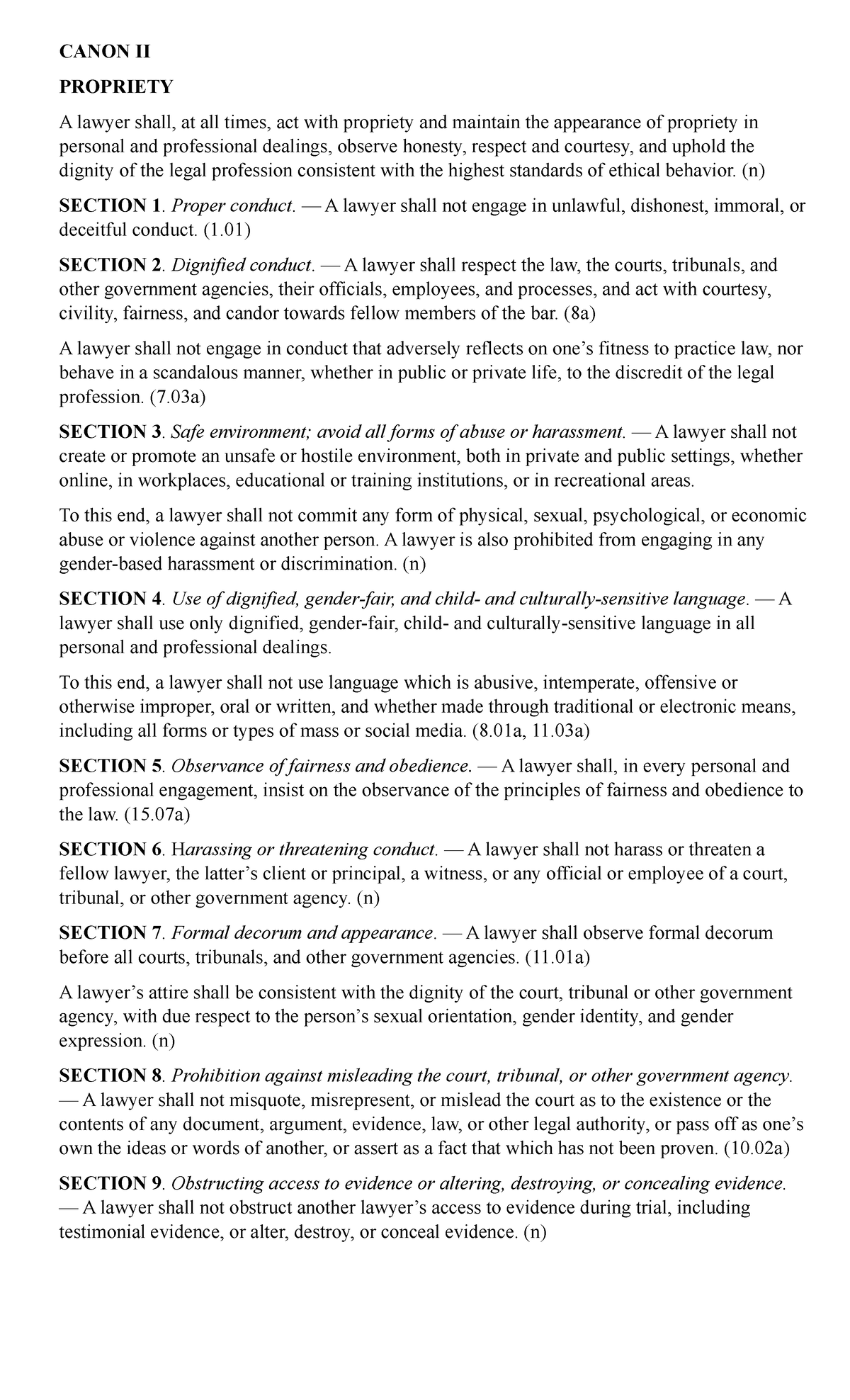 CPRA- Canon II - adaf - CANON II PROPRIETY A lawyer shall, at all times ...