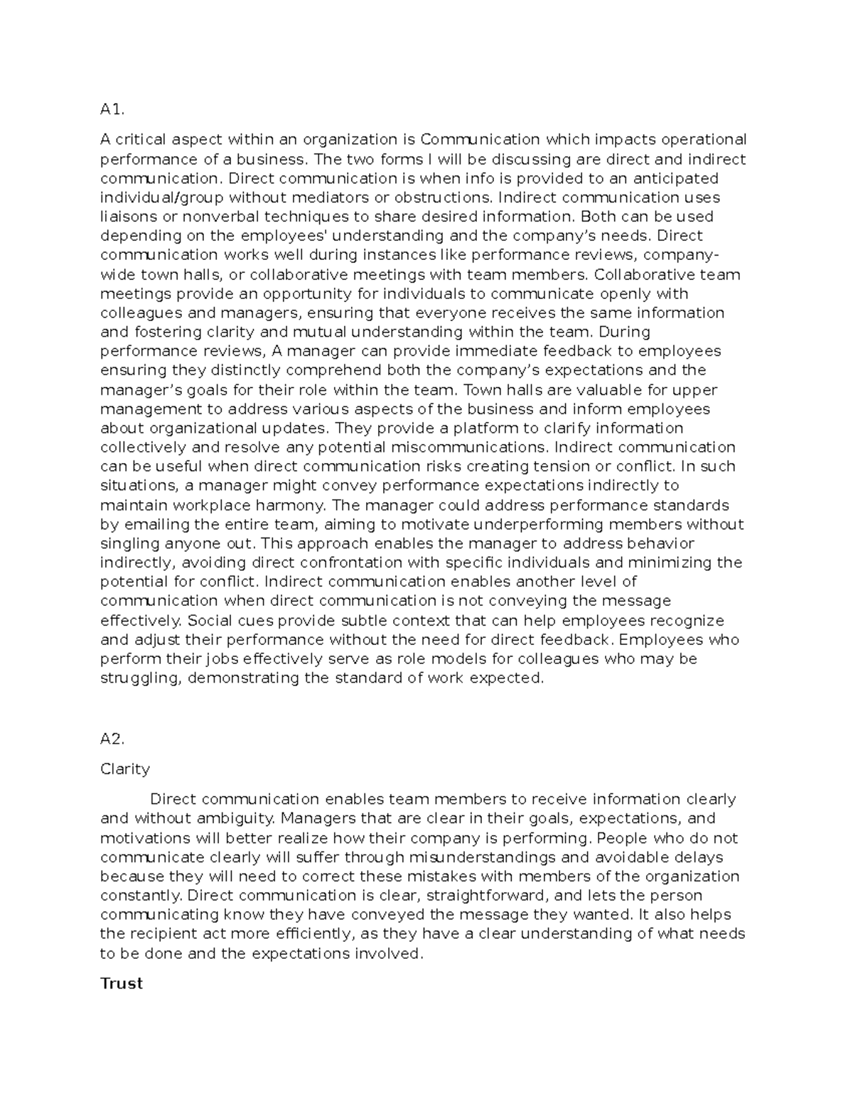 Task 2 C204 Management Communication - A1. A critical aspect within an ...