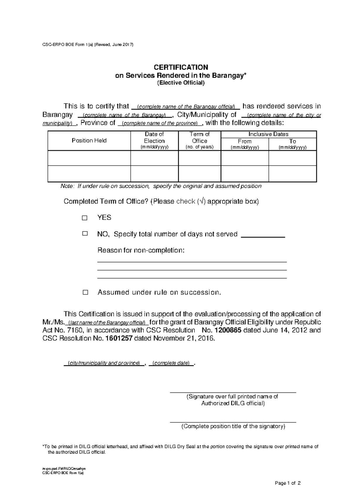 BOE Form 1a - Brief - Page 1 of 2 CSC-ERPO BOE Form 1(a) (Revised, June ...