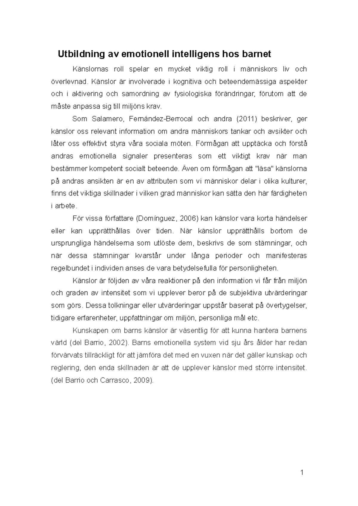 Utbildning av emotionell intelligens hos barnet - 1 Utbildning av ...