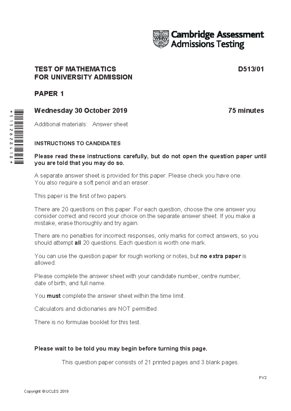 TMUA 2019 Paper 1 - math math math math math math math math math ...