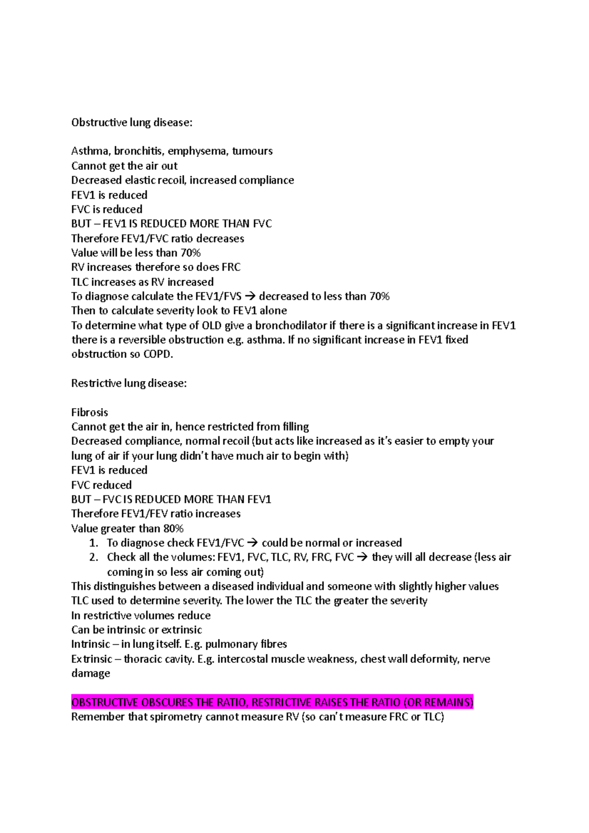 FEV notes - overview of some aspects of respiration including how Fev ...