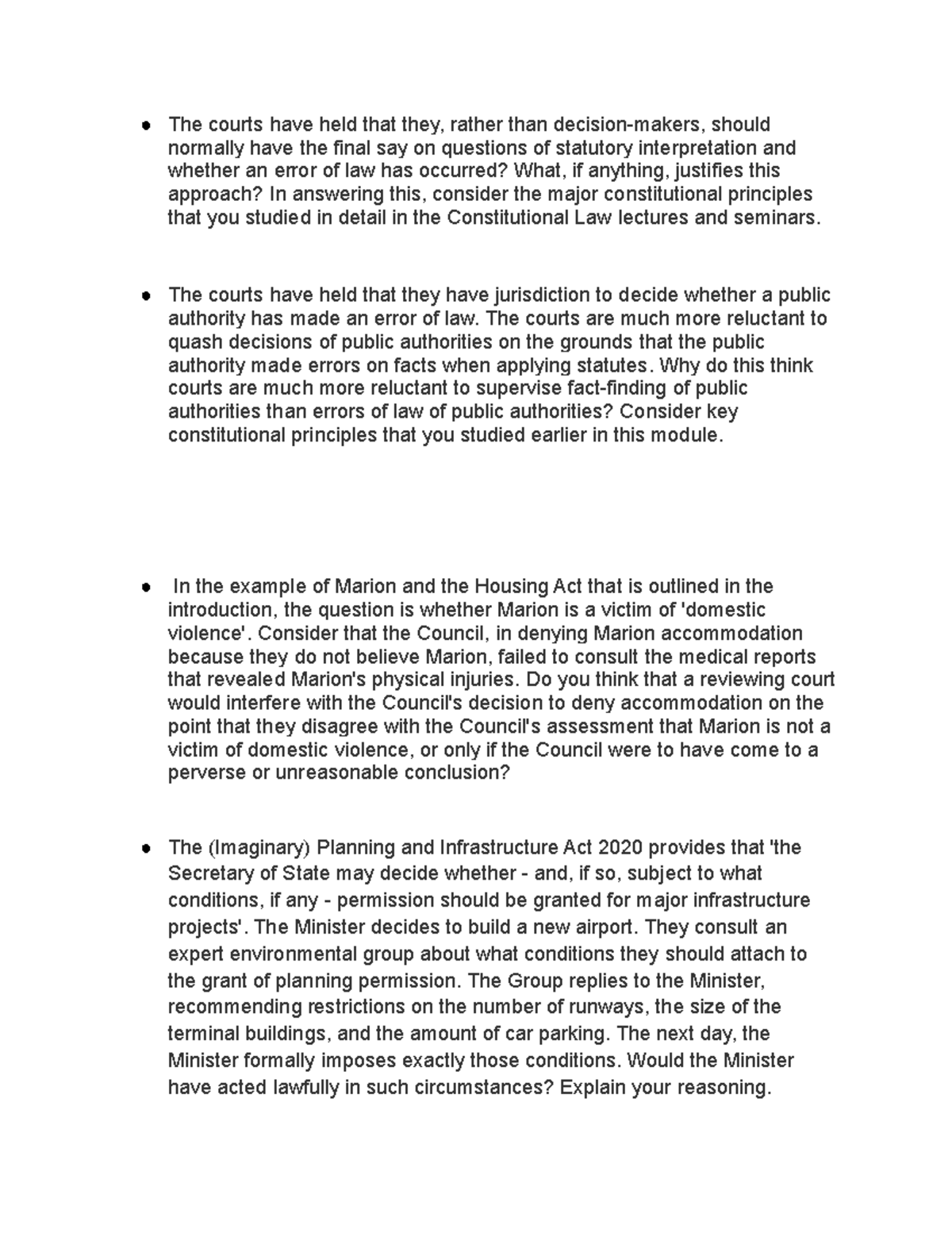 Questions for further reading on Judicial Review Part 2 - The courts ...