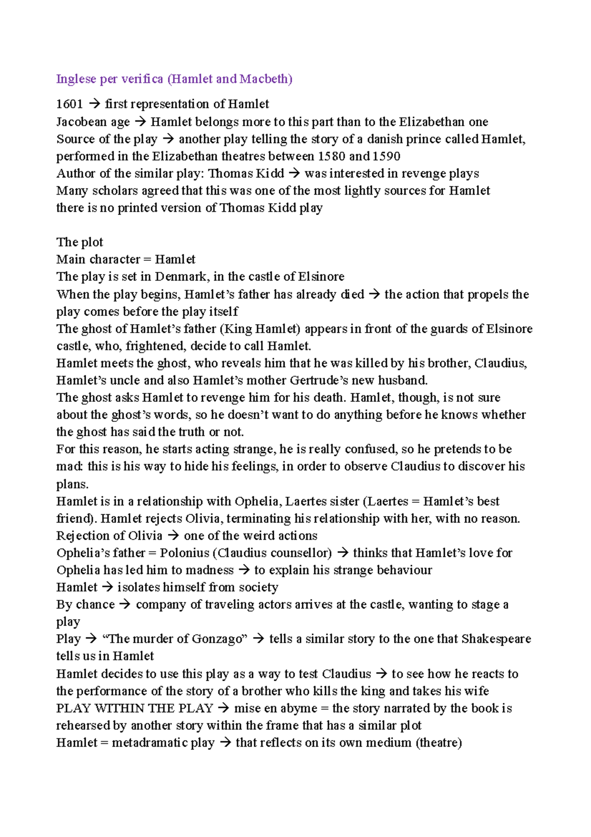 Hamlet plot - Trama Amleto - Inglese per verifica (Hamlet and Macbeth ...