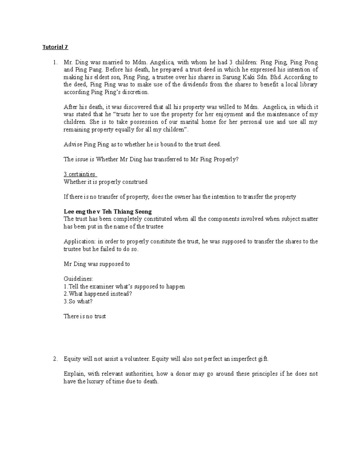 Tutorial 7 week 8 - Hopefully this helps you!! - Tutorial 7 Mr. Ding ...