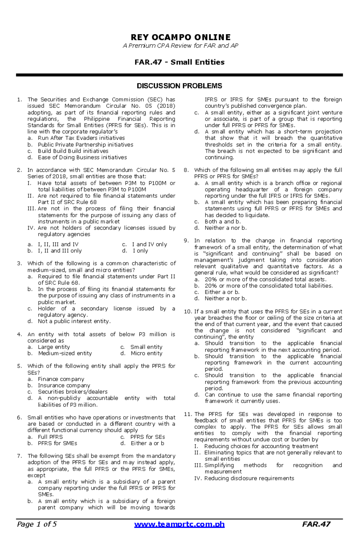 FAR.47 Small entities - Practice questions - REY OCAMPO ONLINE A ...